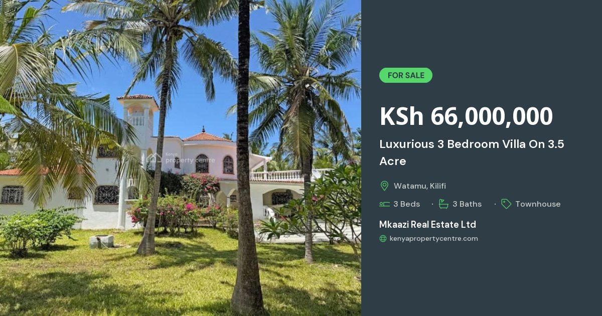 For Sale: Luxurious 3 Bedroom Villa On 3.5 Acre, Turtle Bay Road ...