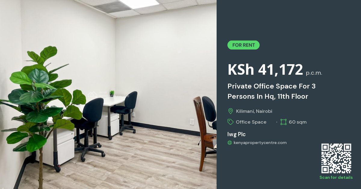 For Rent: Private Office Space For 3 Persons In Hq, 11th Floor, Ngong ...