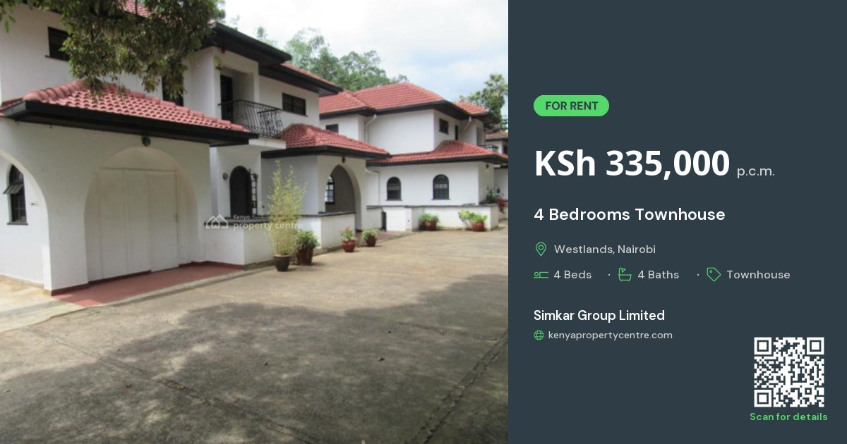 For Rent: 4 Bedrooms Townhouse, Riverside, Westlands, Nairobi | 4 Beds ...