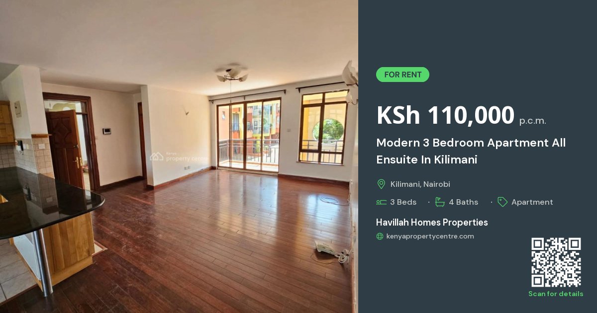 For Rent: Modern 3 Bedroom Apartment All Ensuite In Kilimani, Kilimani ...